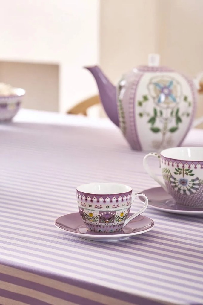 Pip Studio Lily & Lotus sada 2ks espresso šálků s podšálky 100ml, lila (sada 2 hrnků v dárkovém balení)