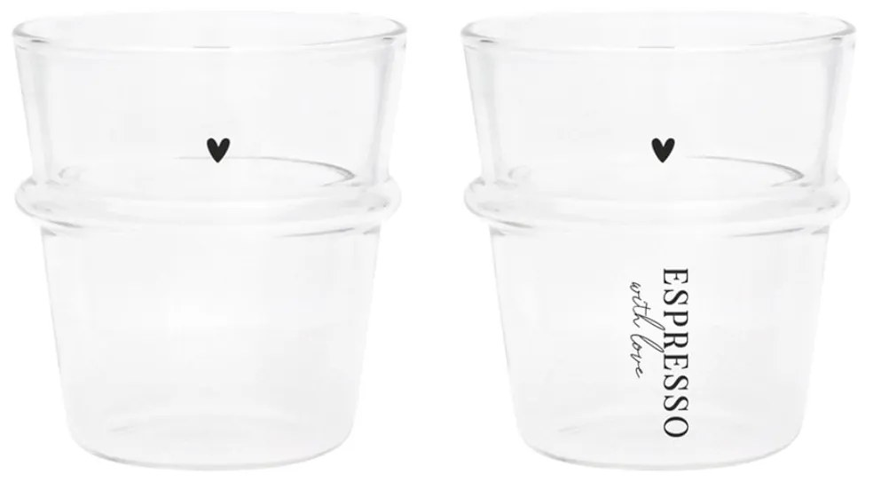 Bastion Collections Skleněný šálek na espresso Heart/Espresso 90 ml Nápis Espresso, čirá barva, sklo