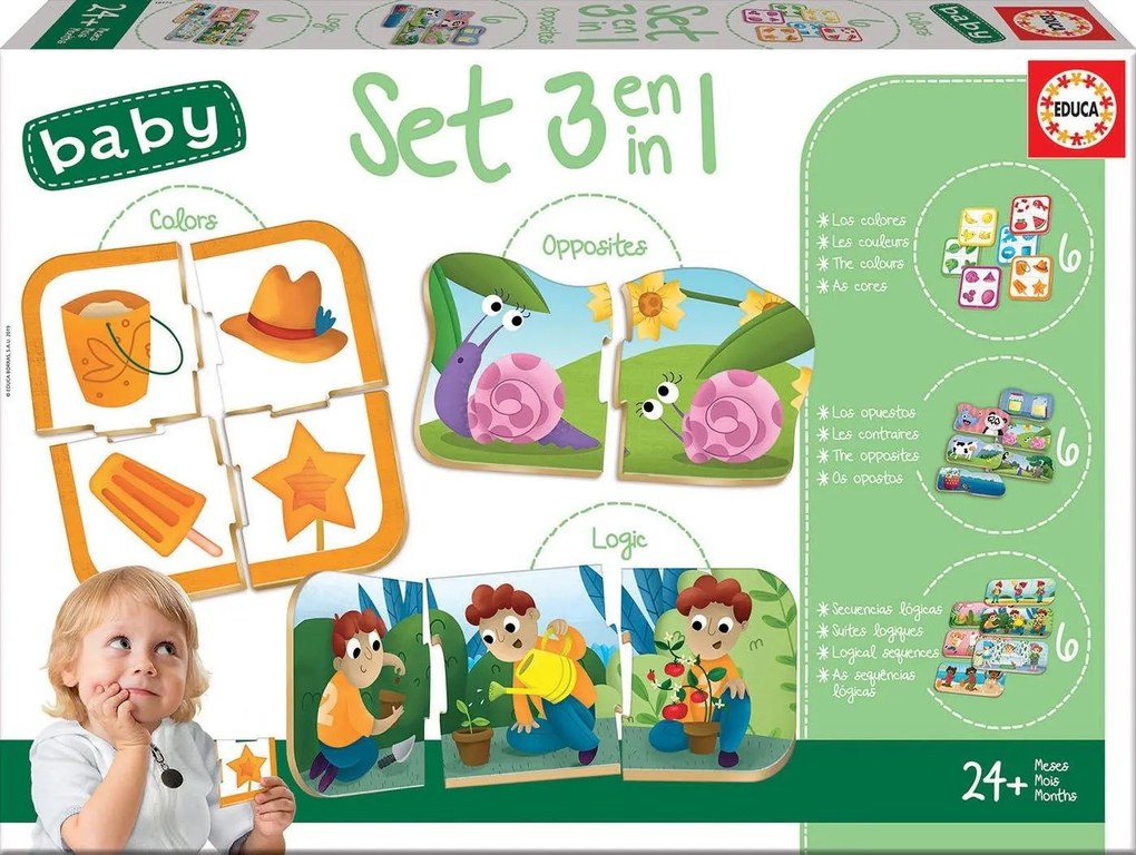 Puzzle educa baby puzzle set barvy, posloupnost a protiklady 3v1