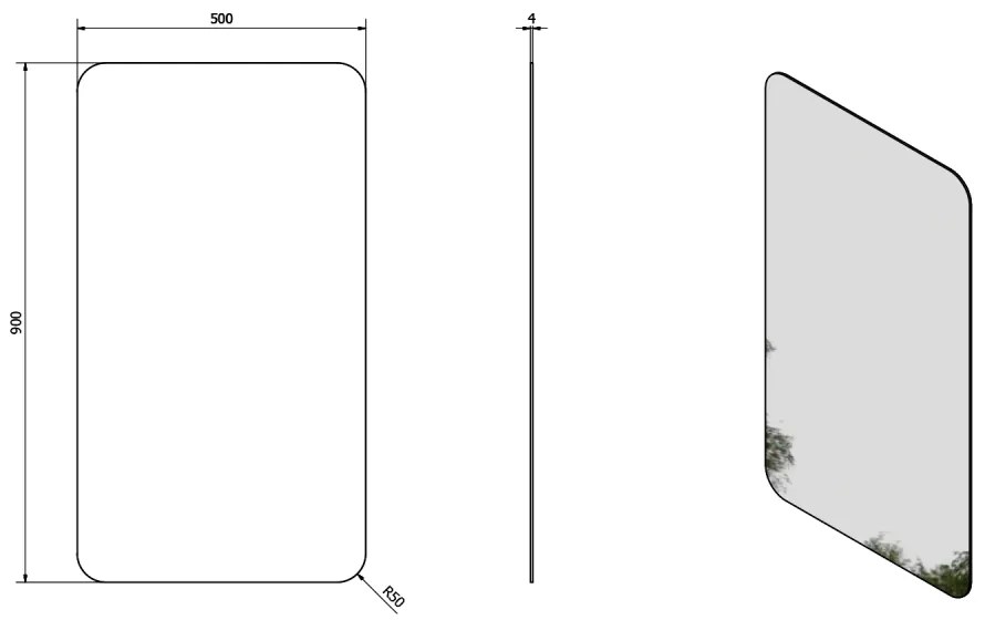 Sapho ISHAPE zrcadlo 500x900mm, zakulacené rohy, bez úchytu AG495