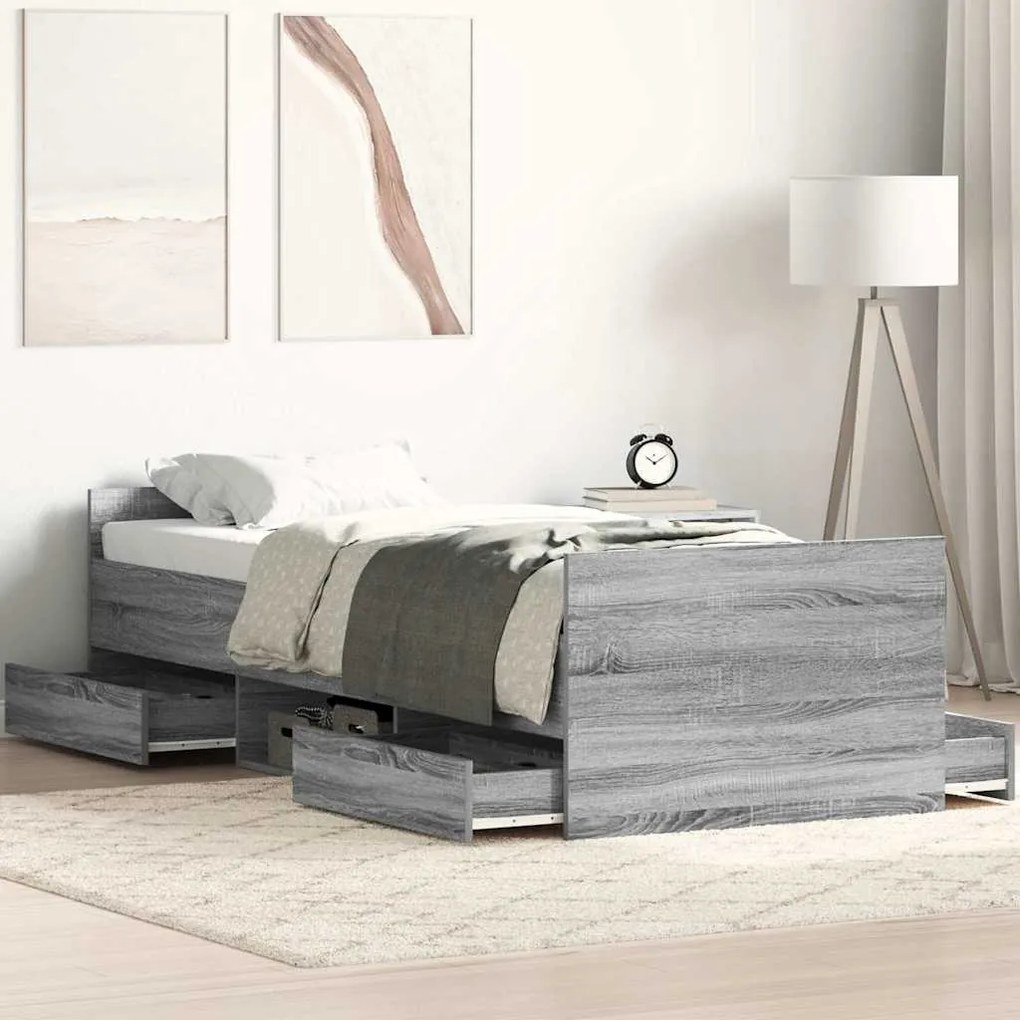 Rám postele s hlavovým a nožním čelem šedý sonoma 75 x 190 cm 3203822