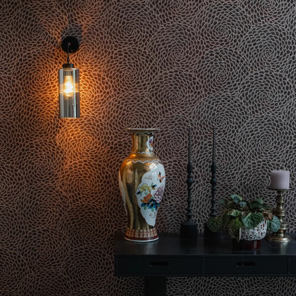 Art Deco nástěnná lampa černá s kouřovým sklem - Laura