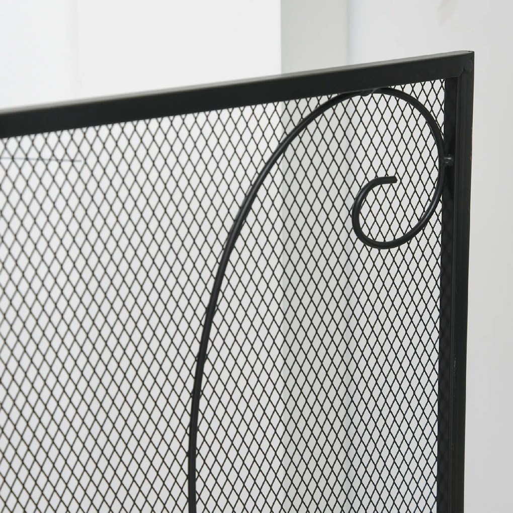 HOMCOM Krbová mřížka 3 panely výklopná Ochranná mřížka proti jiskrám Ochranná mřížka na kamna Kovová černá 1325 x 765cm pro bezpečný prostor krbu