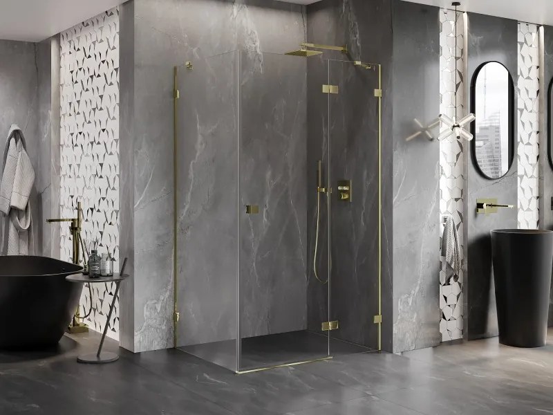 Mexen Lunar, výklopný sprchový kout pravý 100 x 80 cm, 8mm čiré sklo, zlatý profil, 834-100-080-50-00-P