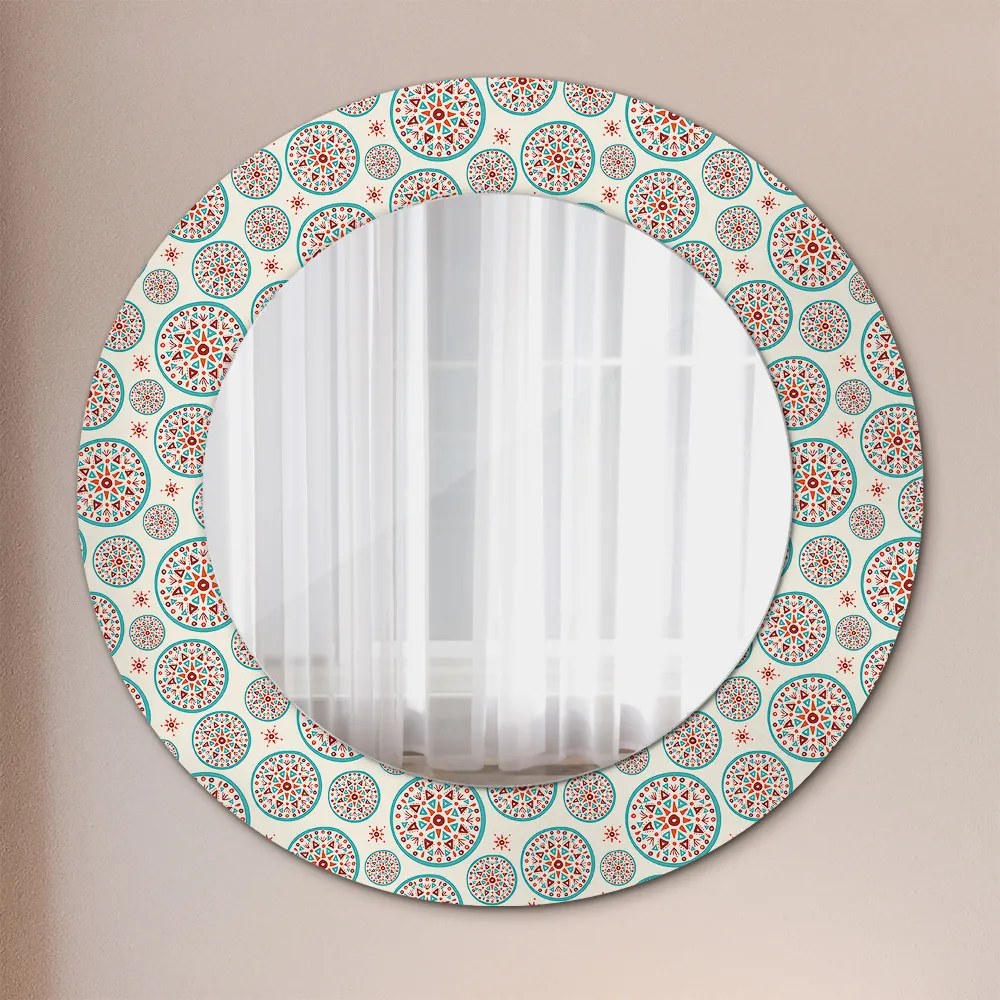 Kulaté dekorativní zrcadlo Boho vzor fi 50 cm