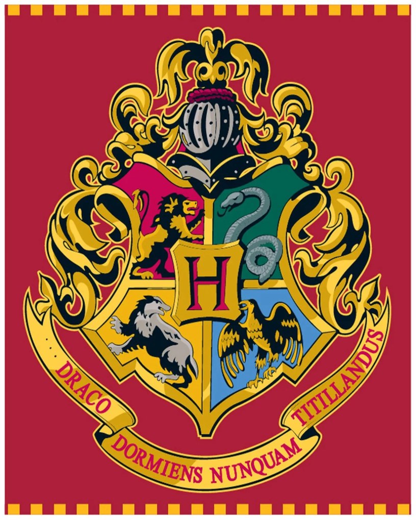 Deka coral fleece Harry Potter - motiv erb Hogwarts - nano coral 220 gr./m² - 120 x 150 cm