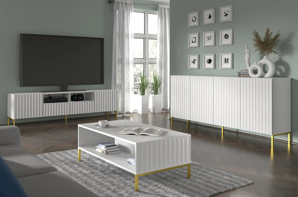 BIM Komoda WAVE 4D 200 cm bílá matná + černý rám