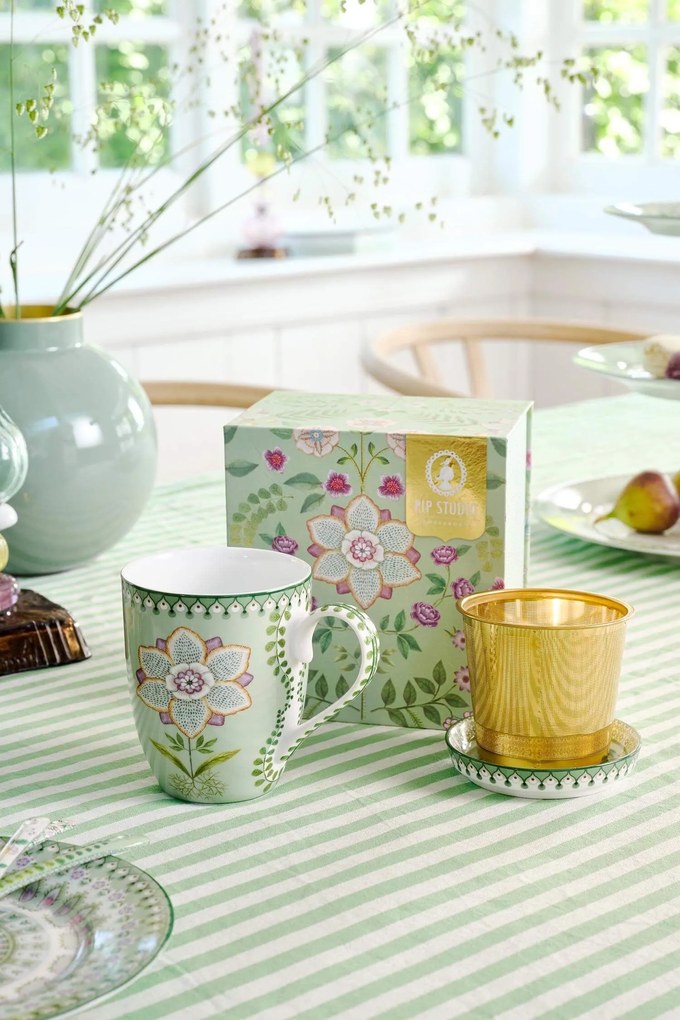 Pip Studio Lily & Lotus sada na čaj pro jednoho 350 ml, zelená (Sada na čaj pro jednoho v dárkové krabičce)