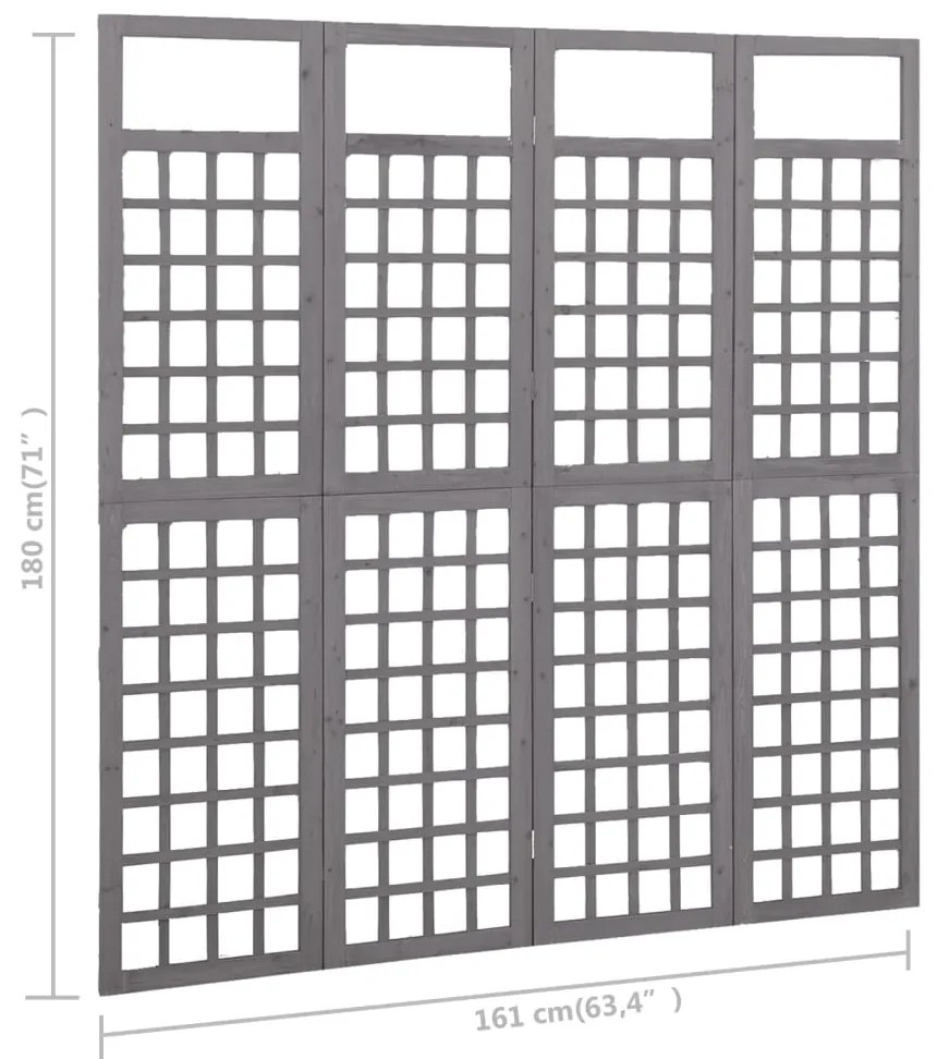 vidaXL Marketos 4dílná dělicí stěna / treláž masivní jedle šedá 161 x 180 cm