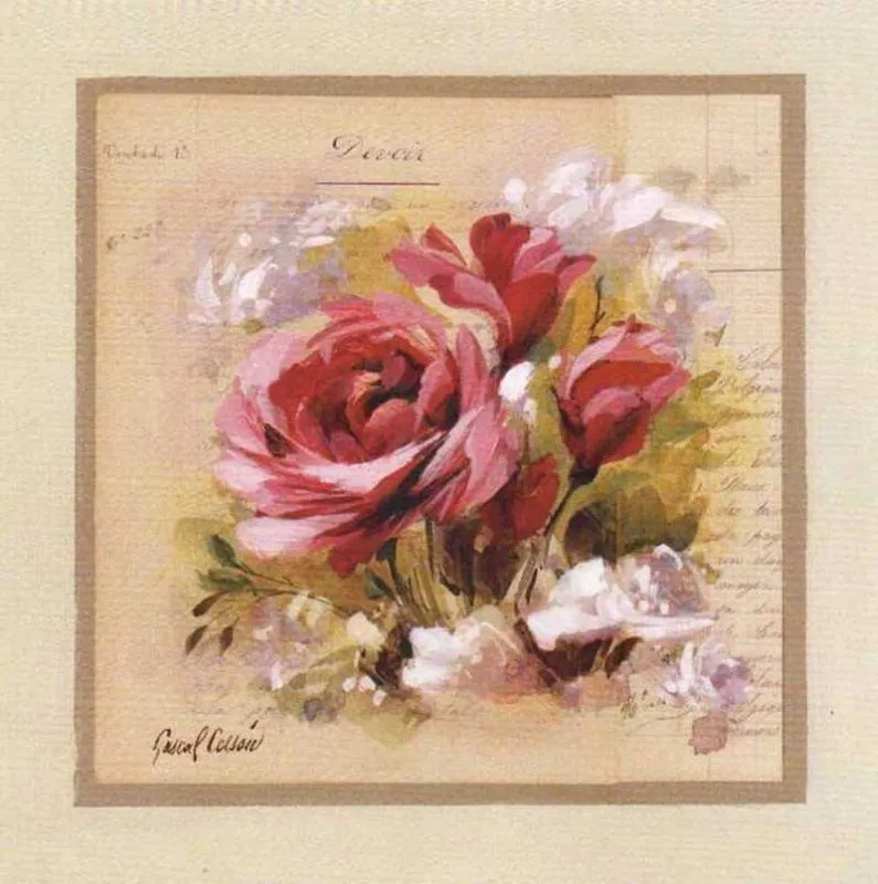 ART-STYLE Obrázek 30x30, kytice červených růží, rám bílý s patinou