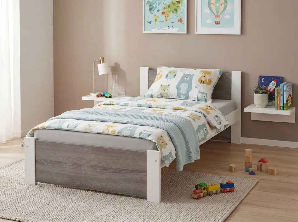 Postel IKAROS 80 x 200 cm, bílá/dub lanýž Matrace: Matrace Coco Maxi 20 cm, Rošt: Bez roštu
