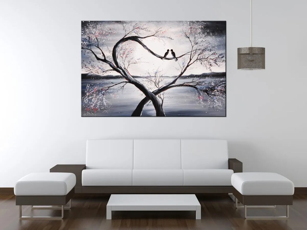 Gario Ručně malovaný obraz Ptačí láska na větvi Rozměry: 120 x 80 cm