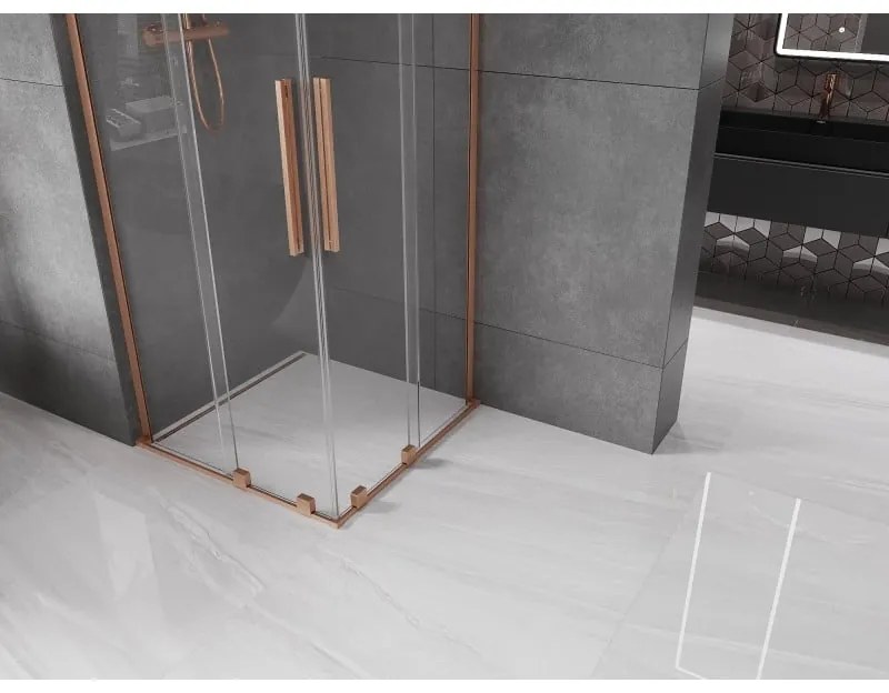 Mexen Velar L Duo, sprchový kout s posuvnými dveřmi 80 x 80 cm, 8mm čiré sklo, měděná matná, 871-080-080-02-03-65