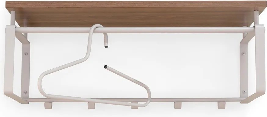 Ocelový nástěnný věšák v přírodní barvě/taupe s poličkou 70 cm Rex – Spinder Design