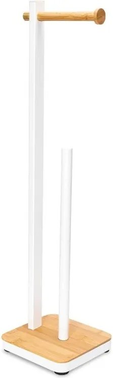 Erga Gasa, držák na toaletní papír se zásobníkem na postavení 62cm, bílá-přírodní hnědá, ERG-YKA-P.GASA-WHT