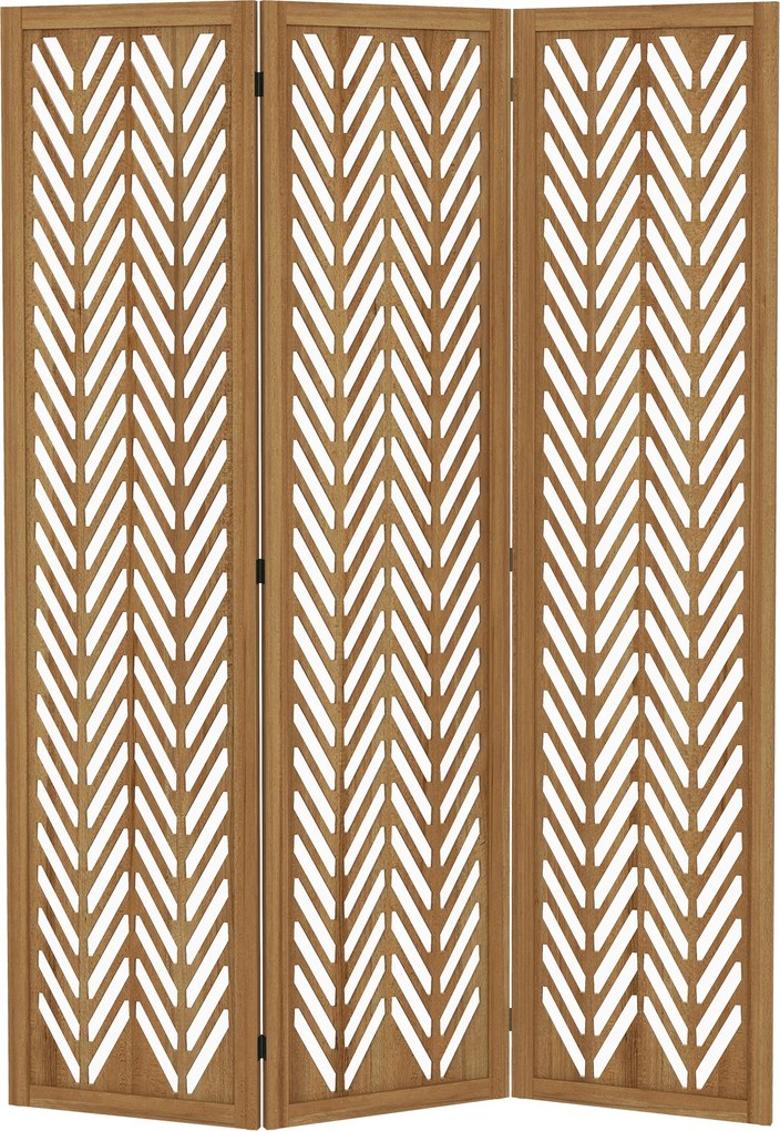 HOMCOM Skládací Paraván se 3 Panely 120x1.7x170 cm Přírodní Dřevo s Geometrickým Vzorem pro Kancelář a Ložnici