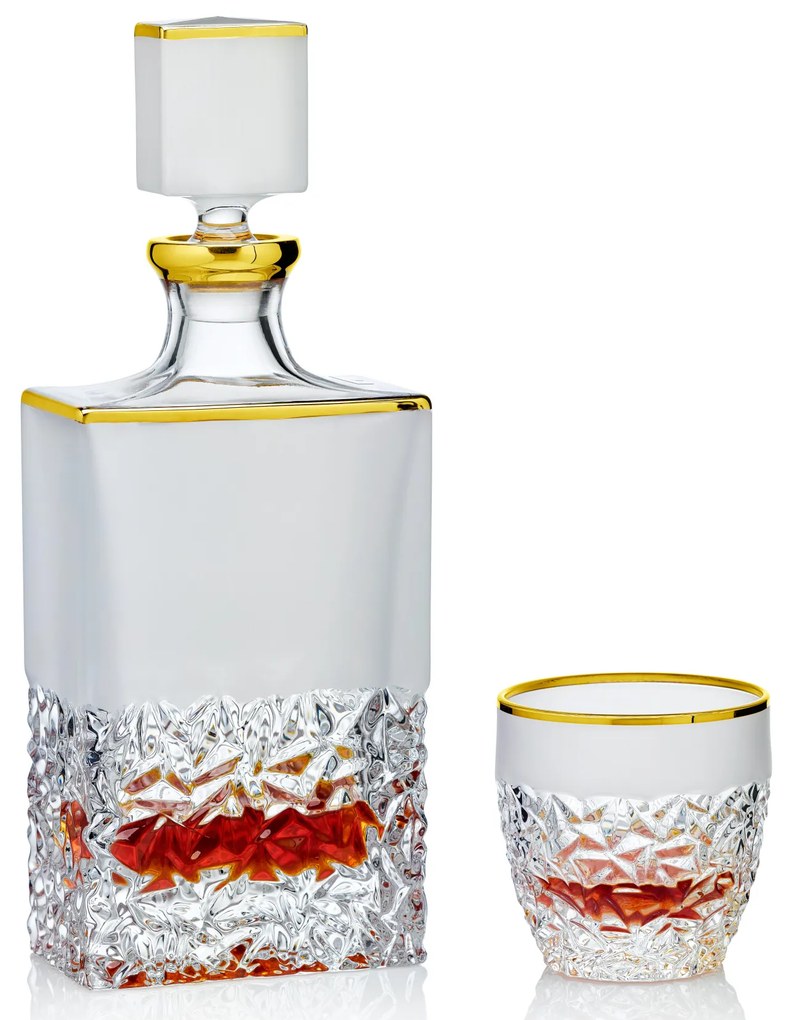 Bohemia Jihlava ručně broušený a zlatem dekorovaný whisky set Nicolette 1+6