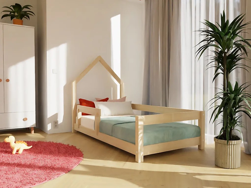 Benlemi Dětská postel domeček POPPI s bočnicí Zvolte barvu: Béžová, Zvolte rozměr: 120x180 cm, Zvolte stranu: Vpravo