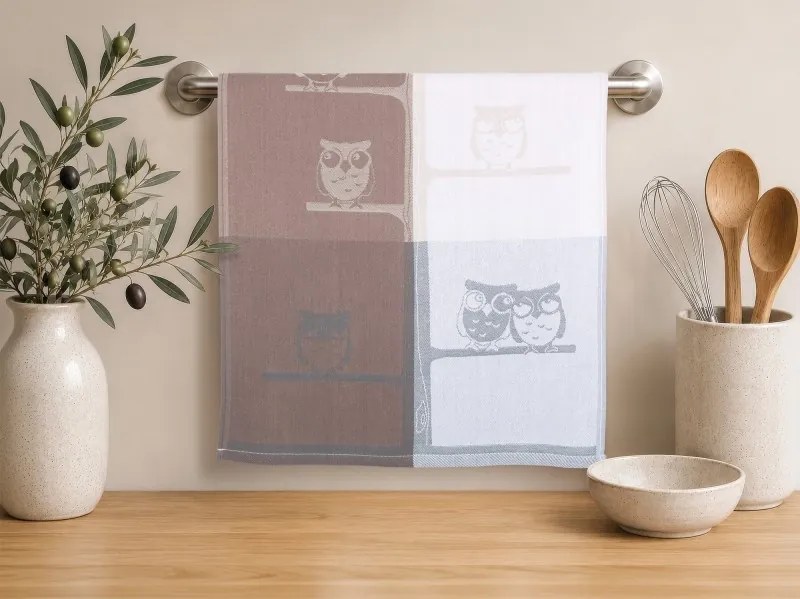 Bellatex Kuchyňská utěrka 1 ks 50x70 cm Sova Šedá