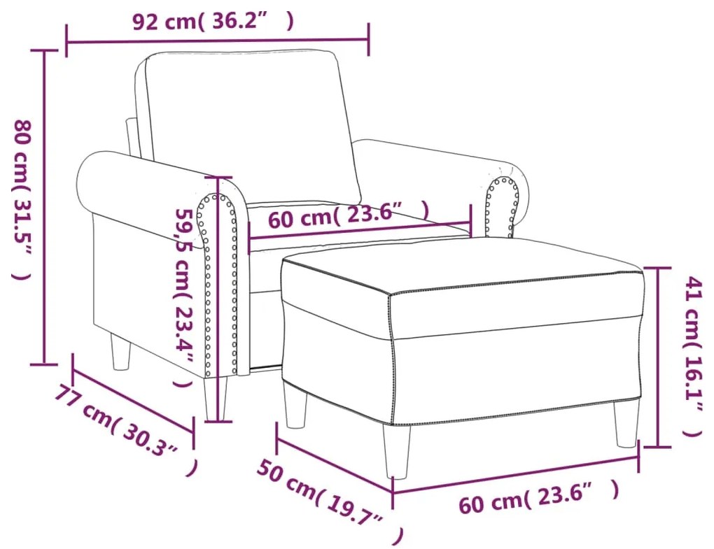 Křeslo s podnožkou vínové 60 cm samet