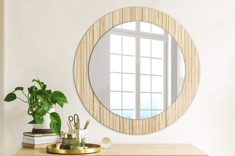 Kulaté dekorativní zrcadlo na zeď Bambusová sláma fi 60 cm