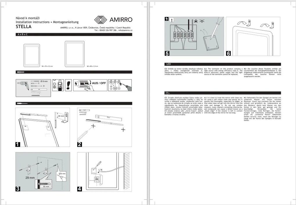 Zrcadlo na zeď dveře chodbu do pokoje ložnice koupelny předsíně STELLA 70 x 50 cm s LED osvětlením dokola a se zaoblenými rohy 908-014