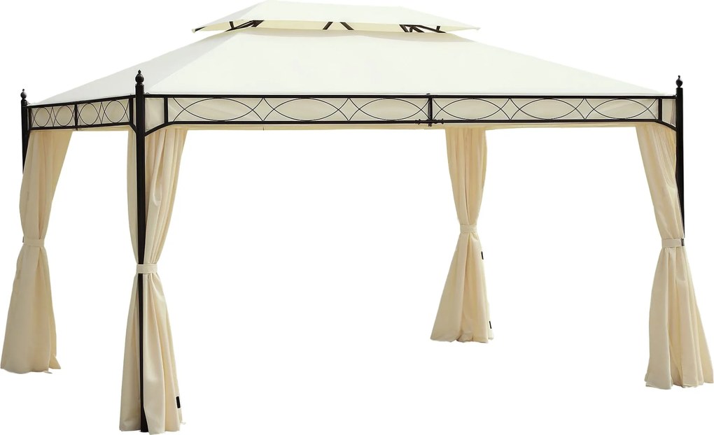 Outsunny Luxusní Pavilion Zahradní Altán Party Stan Marquee Pagoda 3x4m Krémová | Aosom