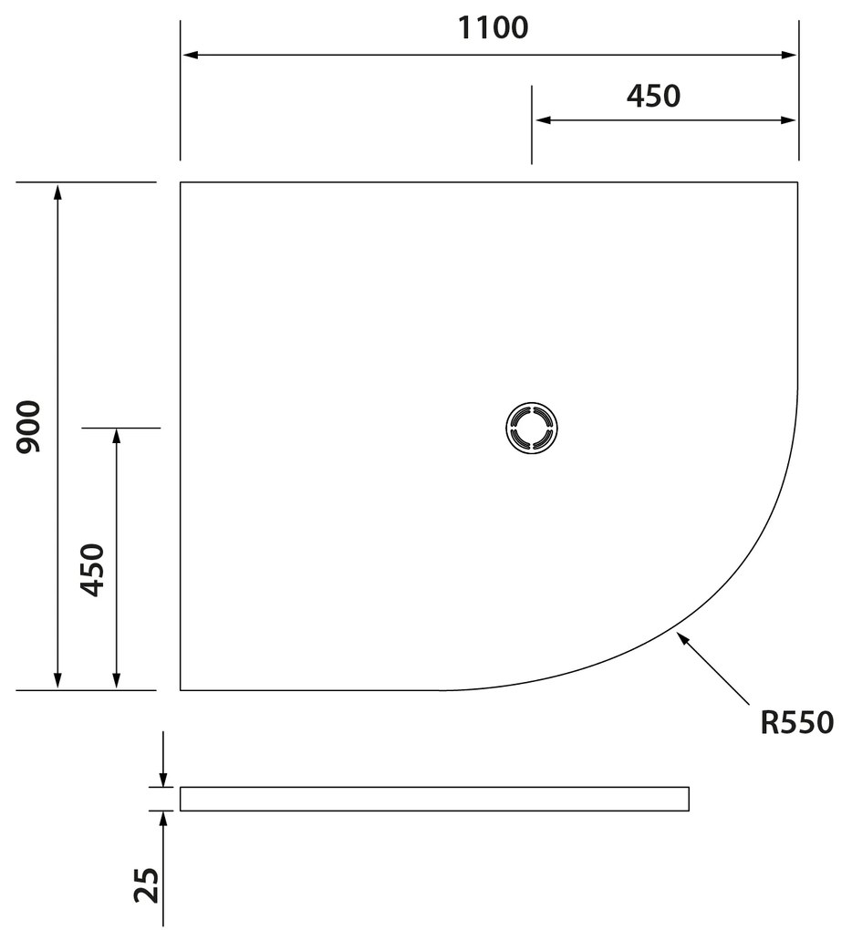 Polysan FLEXIA vanička z litého mramoru čtvrtkruh, s možností úpravy rozměru, 110x90cm, R550, levá 91341