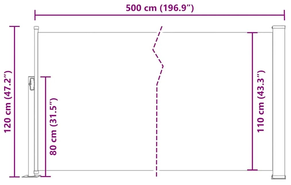 vidaXL Marketos Zatahovací boční markýza/zástěna na terasu 120 x 500 cm červená