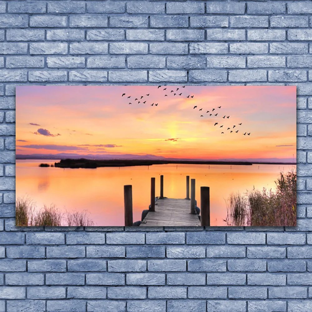 Plexisklo-obraz Molo Západ Slunce Jezero 120x60 cm