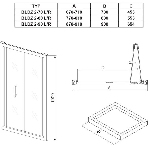 Ravak Blix Sprchové dveře 90 cm transparent/ ALU lesk BLDZ2-90 X01H70C00Z1