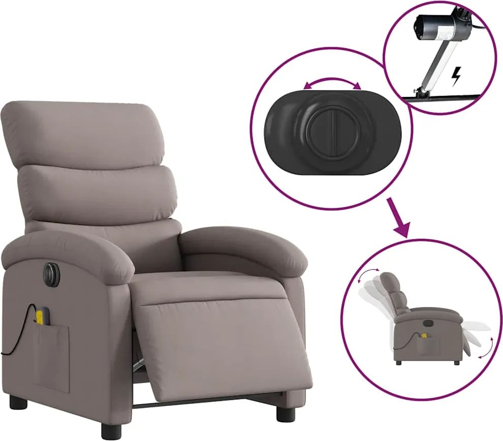 Elektrické masážní polohovací křeslo taupe textil 3203974