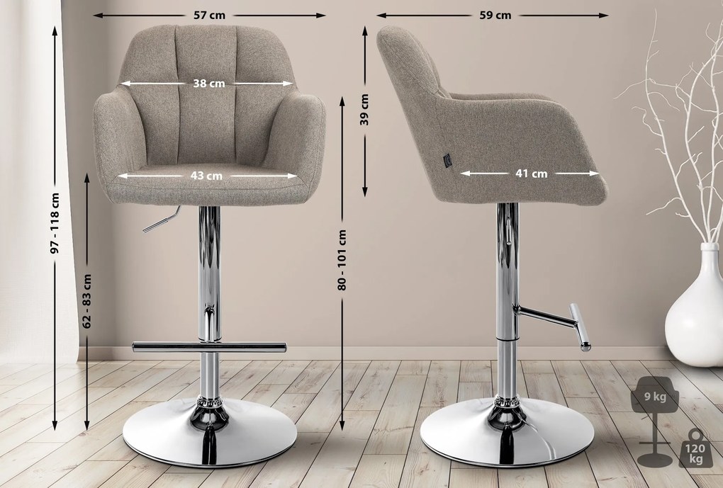 Barová židle Natoma látka chromovaná konstrukce – taupe