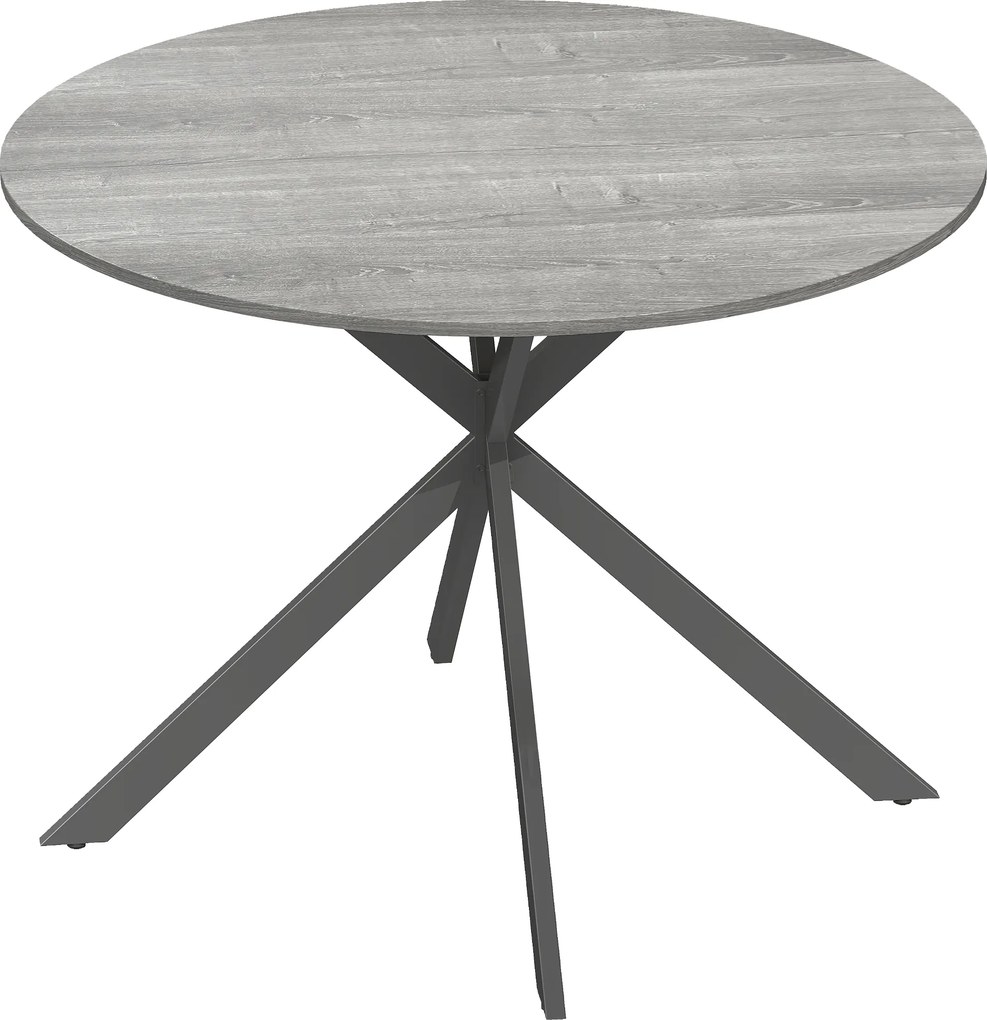 HOMCOM kulatý jídelní stůl pro 4 osoby, Ø100 cm, industriální styl s ocelovými X nohami, šedý