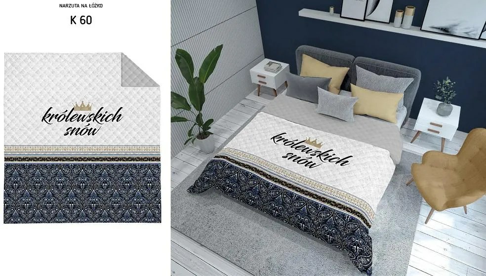 Detexpol Dekorativní přehoz na postel 220x240 Royal Dreams bílý šedý černý K_60 112 Přehoz na postel