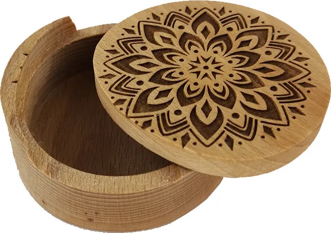 AMADEA Dřevěná krabička kulatá mandala, masivní dřevo, 8 cm, český výrobek