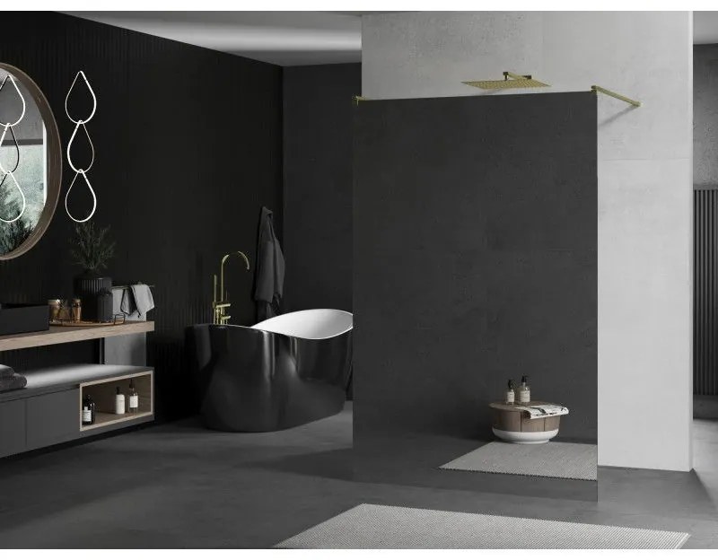 Mexen Kioto, sprchová zástěna Walk-In 120 x 200 cm, 8mm sklo vzor zrcadlo, zlatý matný profil, 800-120-002-55-50