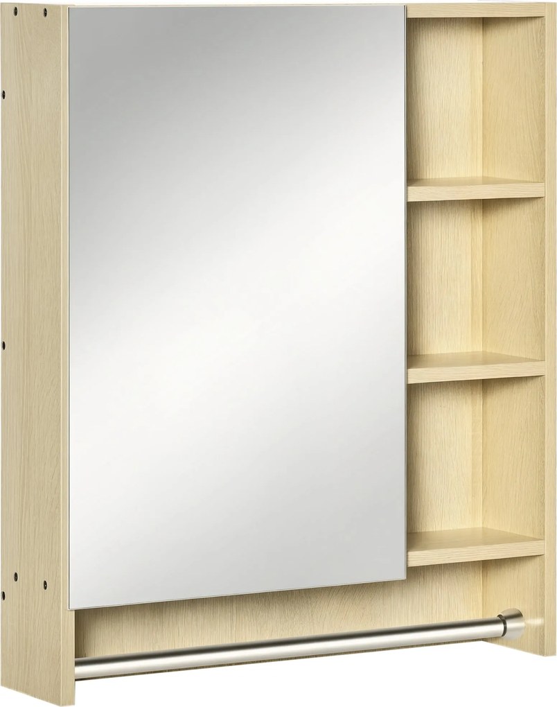 Kleankin koupelnová skříňka s zrcadlem - závěsná skříňka s 1 dveřmi, nastavitelnou policí, držákem na ručníky 60x15x70 cm Dub | Aosom