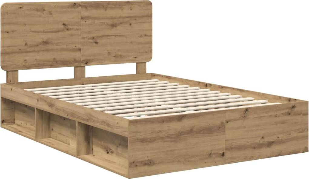Rám postele Umělecký dub 140 x 190 cm Masivní borové dřevo 3412496