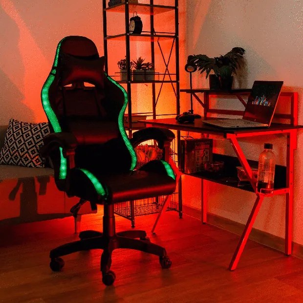 Kancelářské / herní křeslo s RGB LED podsvícením, černá, MAFIRO