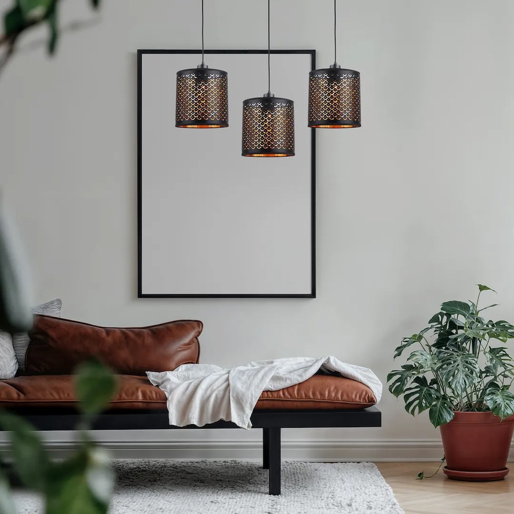 Závěsné svítidlo Morgan, 3x plastové/černé textilní stínítko, b/g