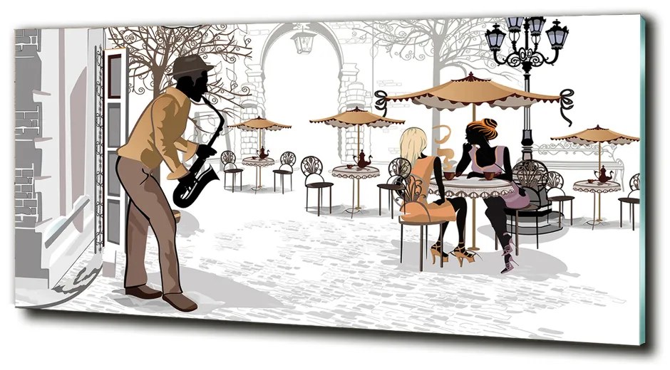 Wallmuralia Foto obraz skleněný horizontální Pouliční hudebník 125x50 cm