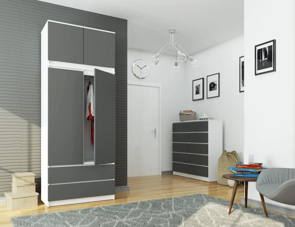 Šatní skříň s nástavcem Star 90 cm bílá/grafitově šedá