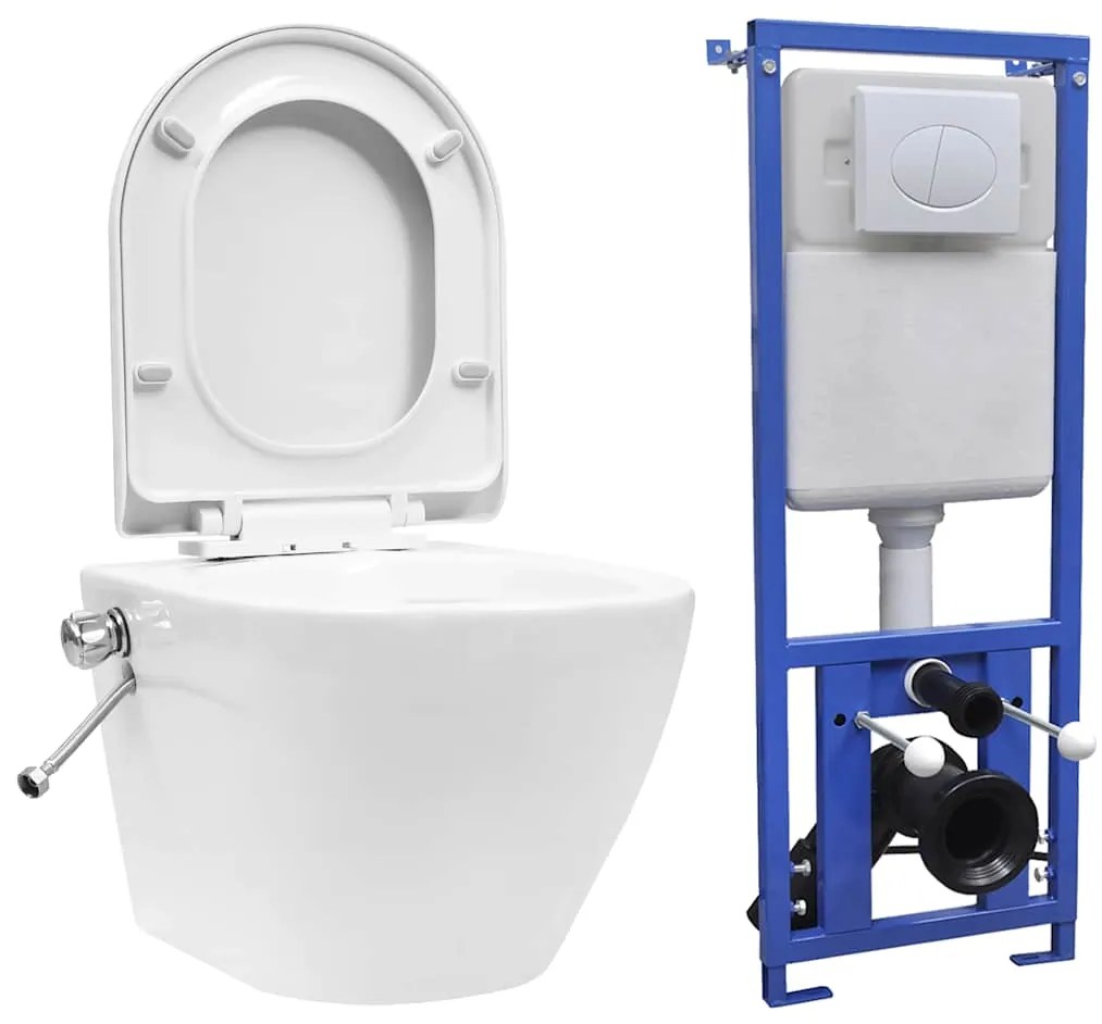Závěsné WC bezobrubové s podomítkovou nádržkou keramika bílé 3055348