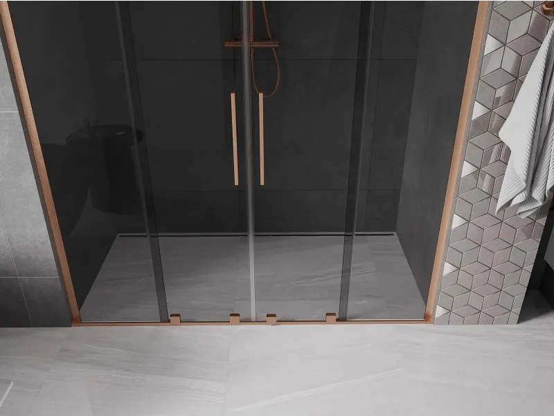 Mexen Velar L Duo, posuvné sprchové dveře do otvoru 180 cm, 8mm šedé sklo, měděná matná, 871-180-003-42-65