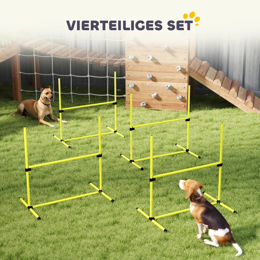 PawHut agility překážková sada 4 x překážky slalomové tyče sada pro výcvik psů z plastu žlutá 99x65x94cm pro aktivní výcvik psů | Aosom.de
