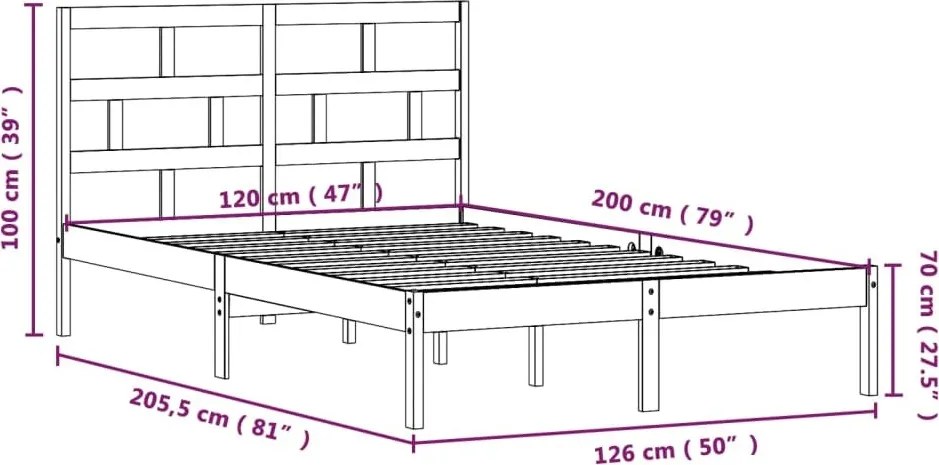 vidaXL Rám postele masivní borovice 120 x 200 cm [3101217] Barva: Černá