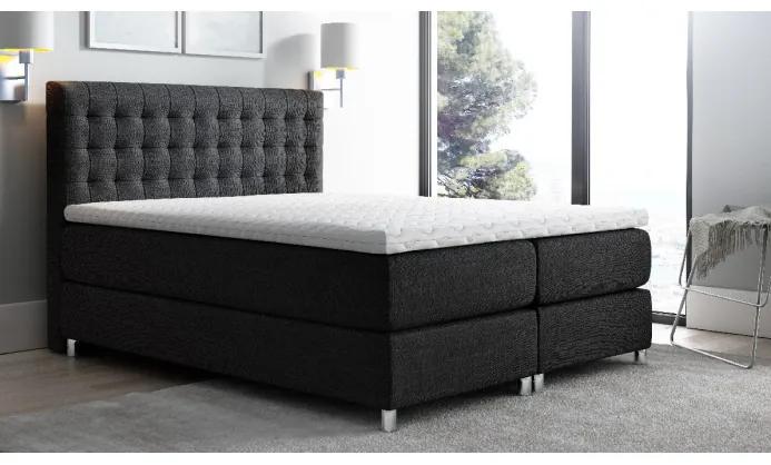 Vysoká čalouněná postel boxspring Luca černá 180 + topper zdarma
