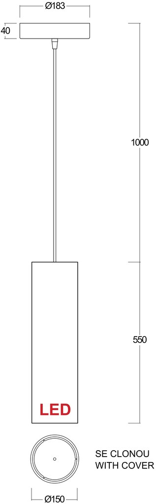 Osmont 68906 Kuma S3, závěsné svítidlo z triplexového skla s černým závěsem, LED 65W 4000K, IP20, prům.15cm, výška 55cm