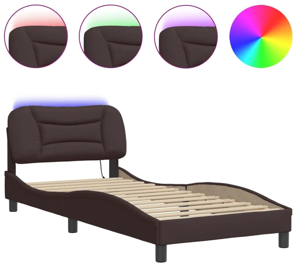 vidaXL Rám postele s LED osvětlením tmavě hnědý 80 x 200 cm textil